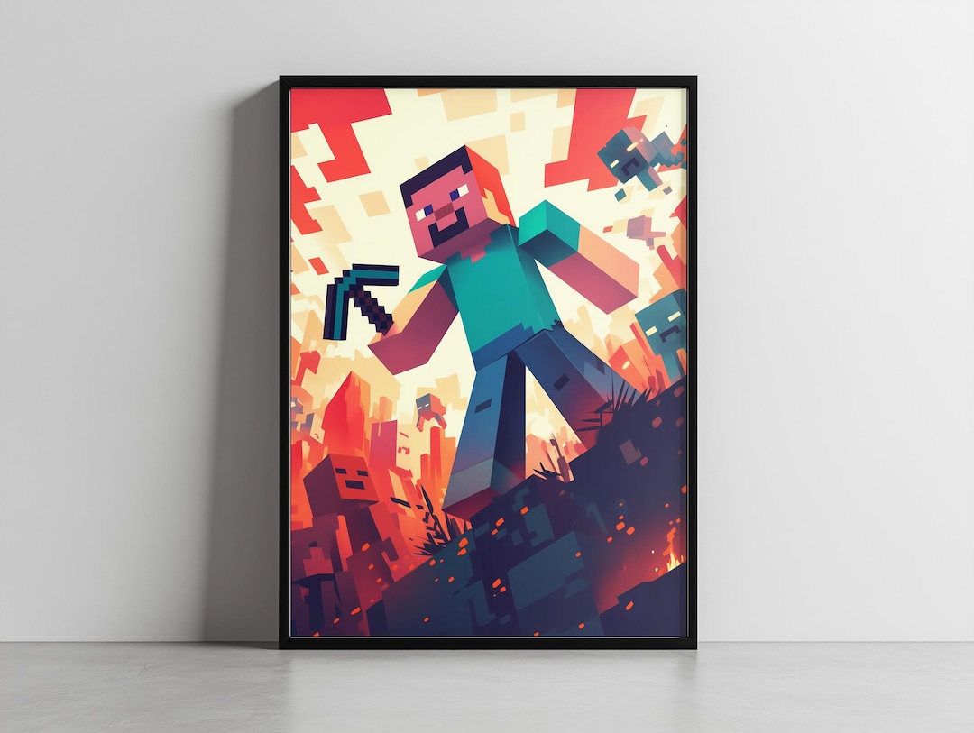 Minecraft Inspired Steve Poster - Steve in Battle - Digital Artwork ...