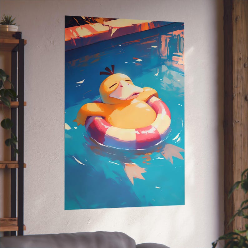 Pokemon Inspired Psyduck Poster - Psyduck in A Pool - Digital Artwork ...