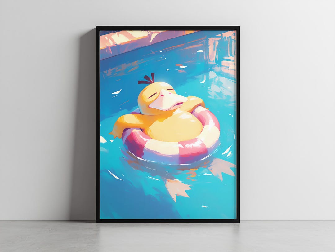 Pokemon Inspired Psyduck Poster - Psyduck in A Pool - Digital Artwork ...