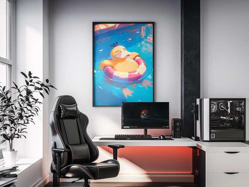 Pokemon Inspired Psyduck Poster - Psyduck in A Pool - Digital Artwork ...