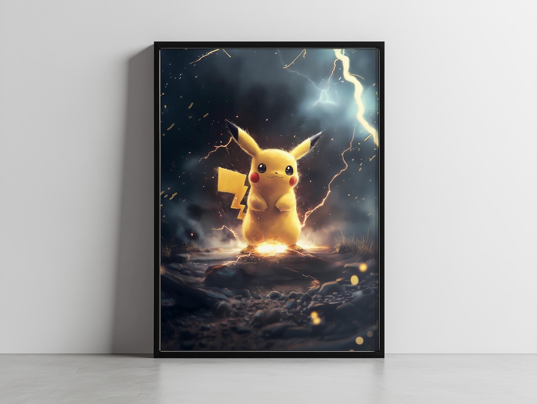 Pokemon Inspired Pikachu Poster - Epic Pikachu With Lightning - Digital ...