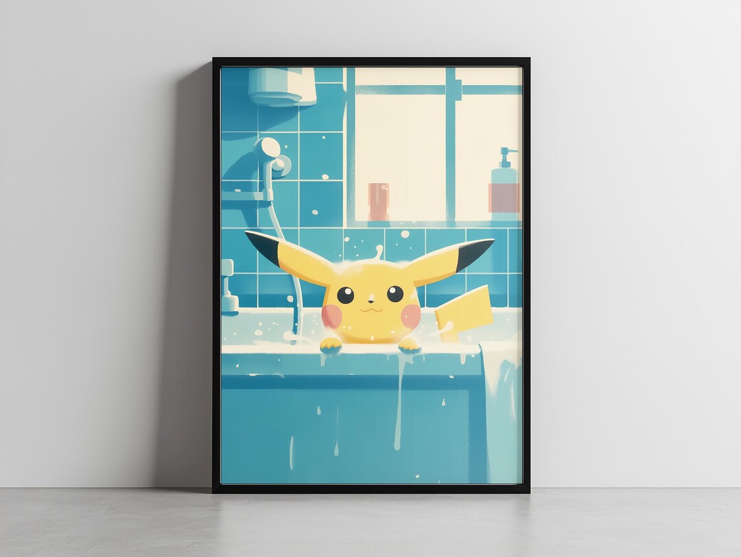 Pokemon Inspired Pikachu Poster - Pikachu in A Tub - Digital Artwork ...