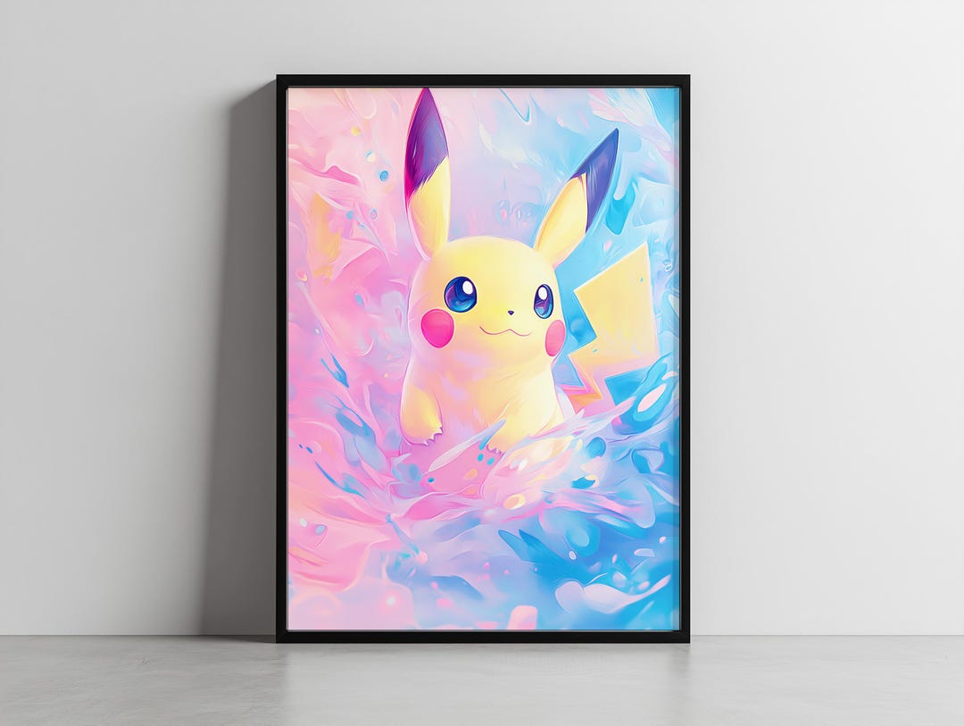 Pokemon Inspired Pikachu Poster - Pink and Blue Pastel Pikachu Poster ...