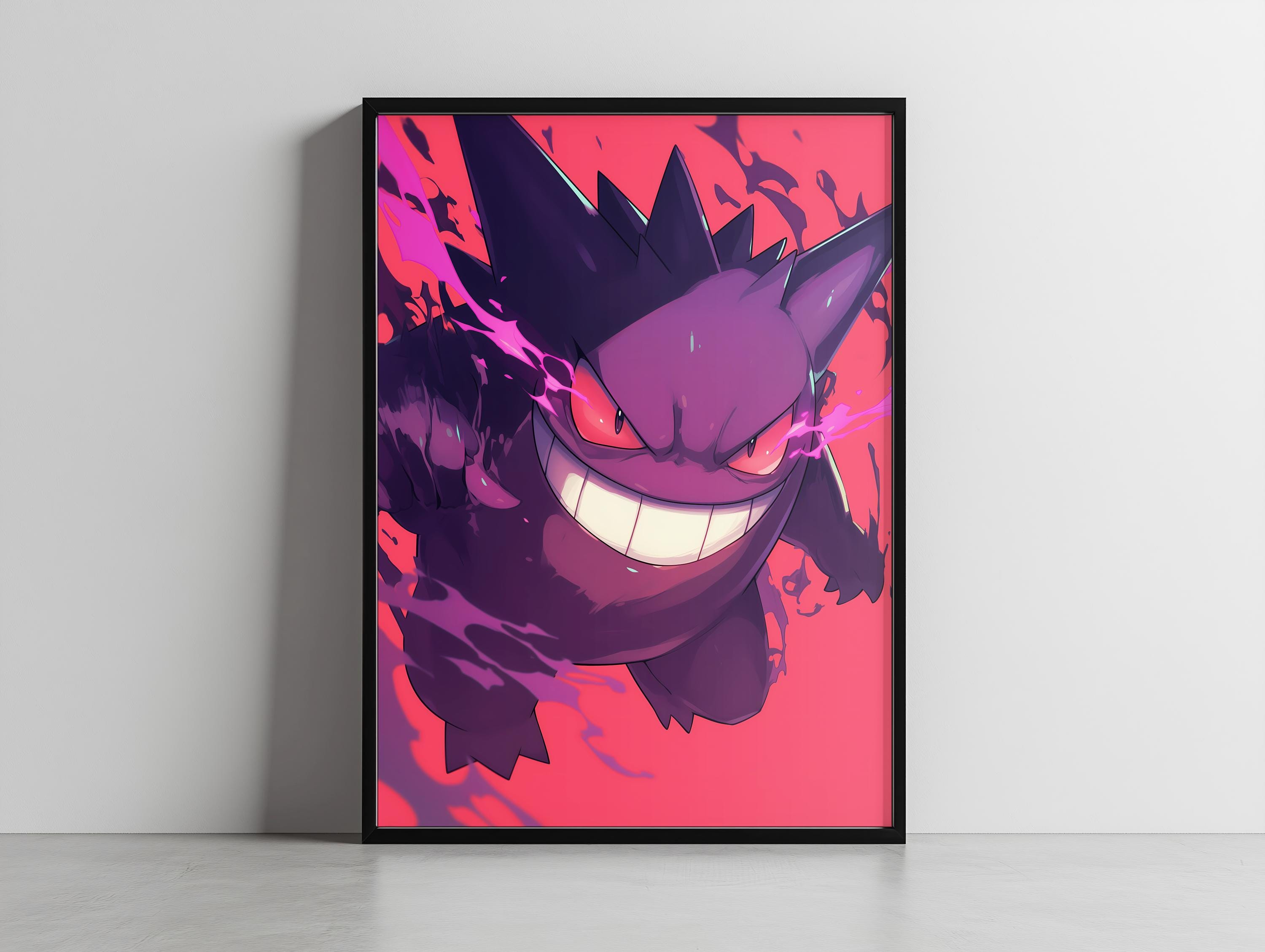 Pokemon Inspired Gengar Poster - Gengar With Sinister Grin - Digital ...