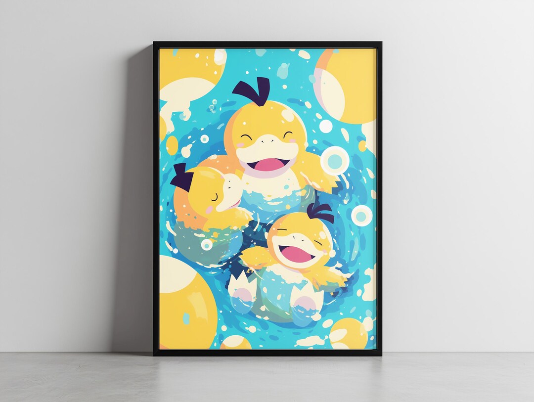 Pokemon Inspired Psyduck Poster - Psyduck Pool Party - Digital Artwork ...