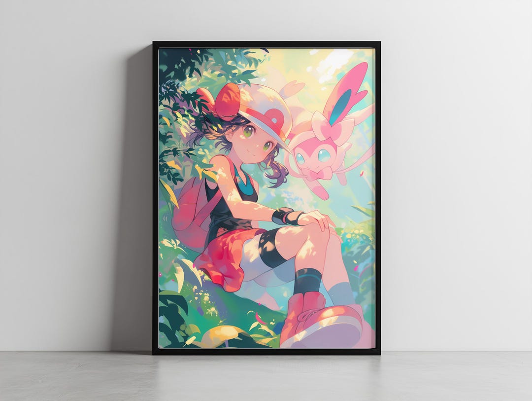 Pokemon Inspired Sylveon Poster - Sylveon and Trainer - Digital Artwork ...