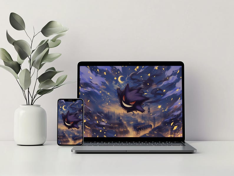 Pokemon Inspired Gengar Wallpaper - Gengar Flying Over A Town - Digital ...