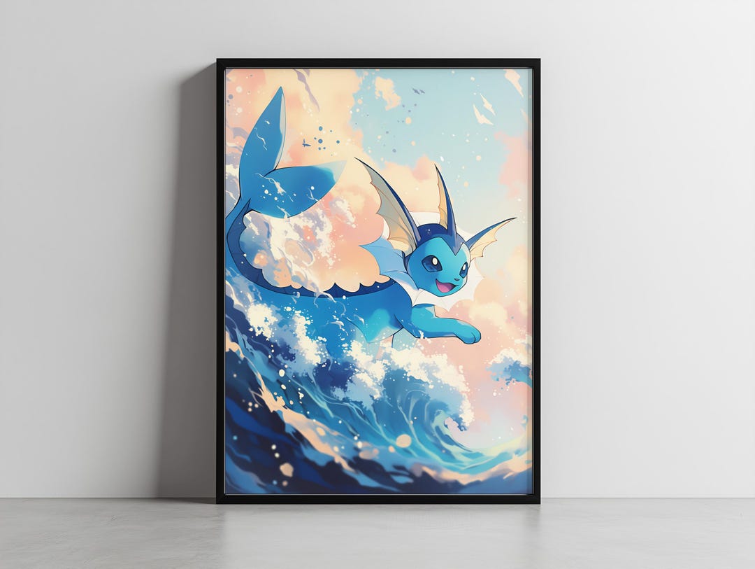 Pokemon Inspired Vaporeon Poster - Vaporeon Riding Waves - Digital ...