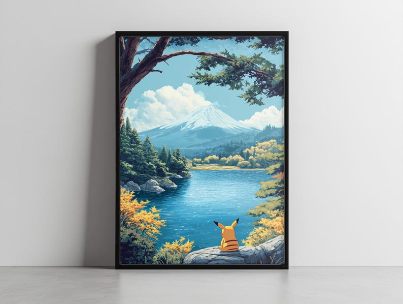 Pokemon Inspired Pikachu Poster - Pikachu Japanese Landscape Art ...