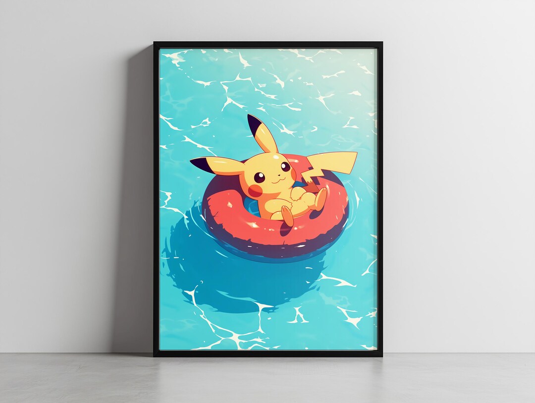 Pokemon Inspired Pikachu Poster - Pikachu Chilling in A Rubber Ring ...