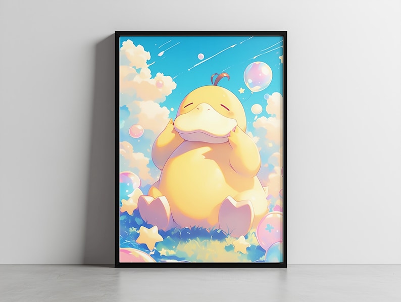 Pokemon Inspired Psyduck Poster - Psyduck Bubble Wonderland - Digital ...