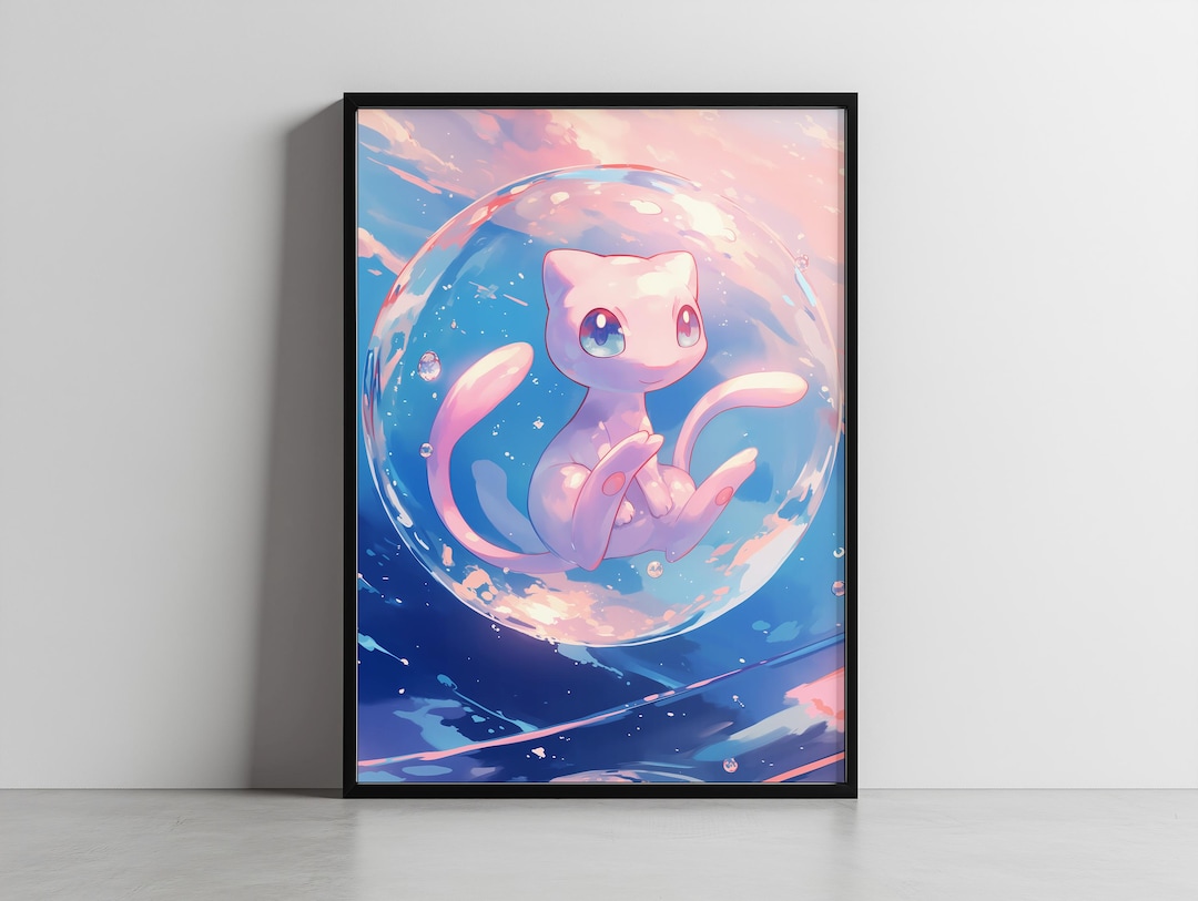 Pokemon Inspired Mew Poster - Portrait of Bubble Mew - Digital Artwork ...
