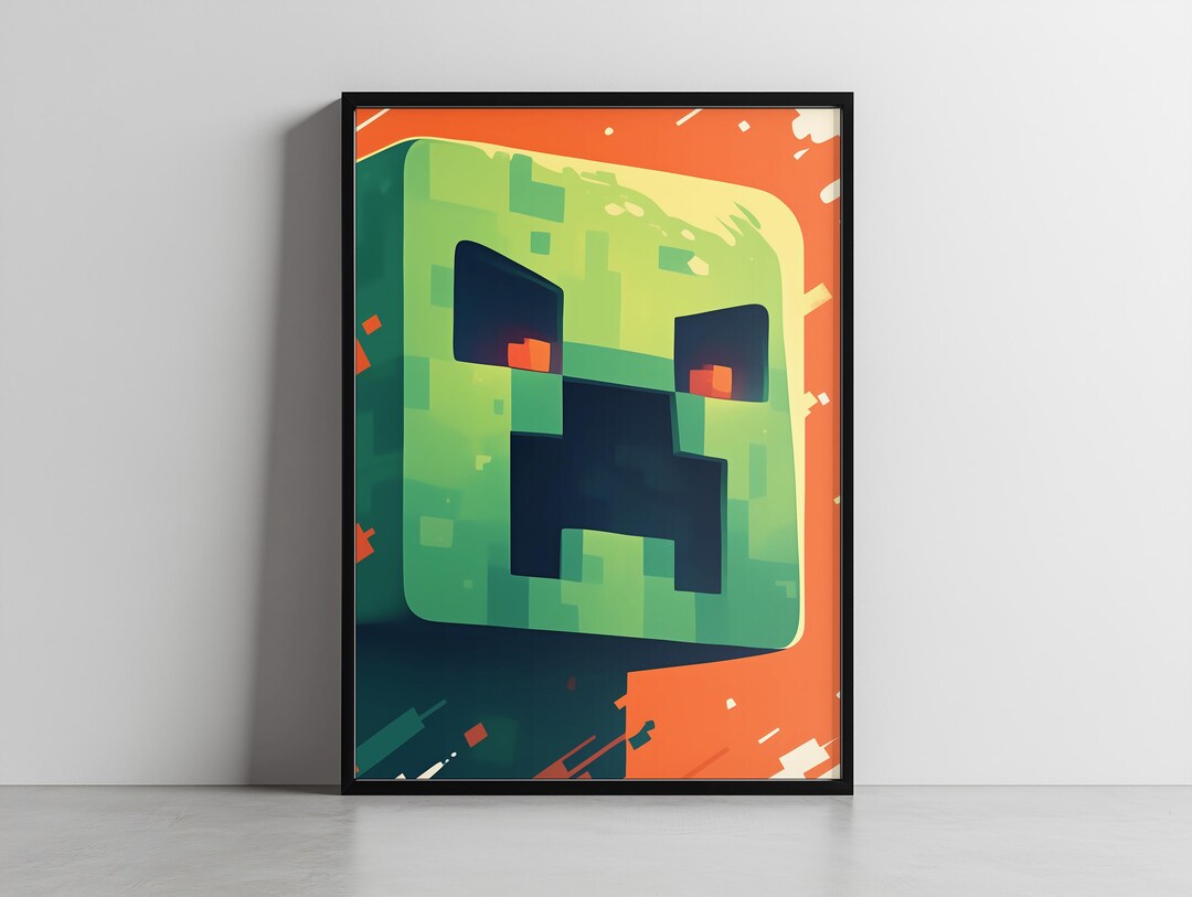 Minecraft Inspired Creeper Poster - Angry Creeper Portrait- Digital ...