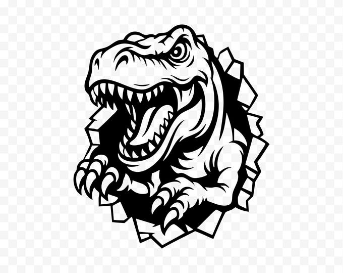 Roaring T-rex Breaking Through Wall SVG: Dinosaur, Jurassic, T-rex ...