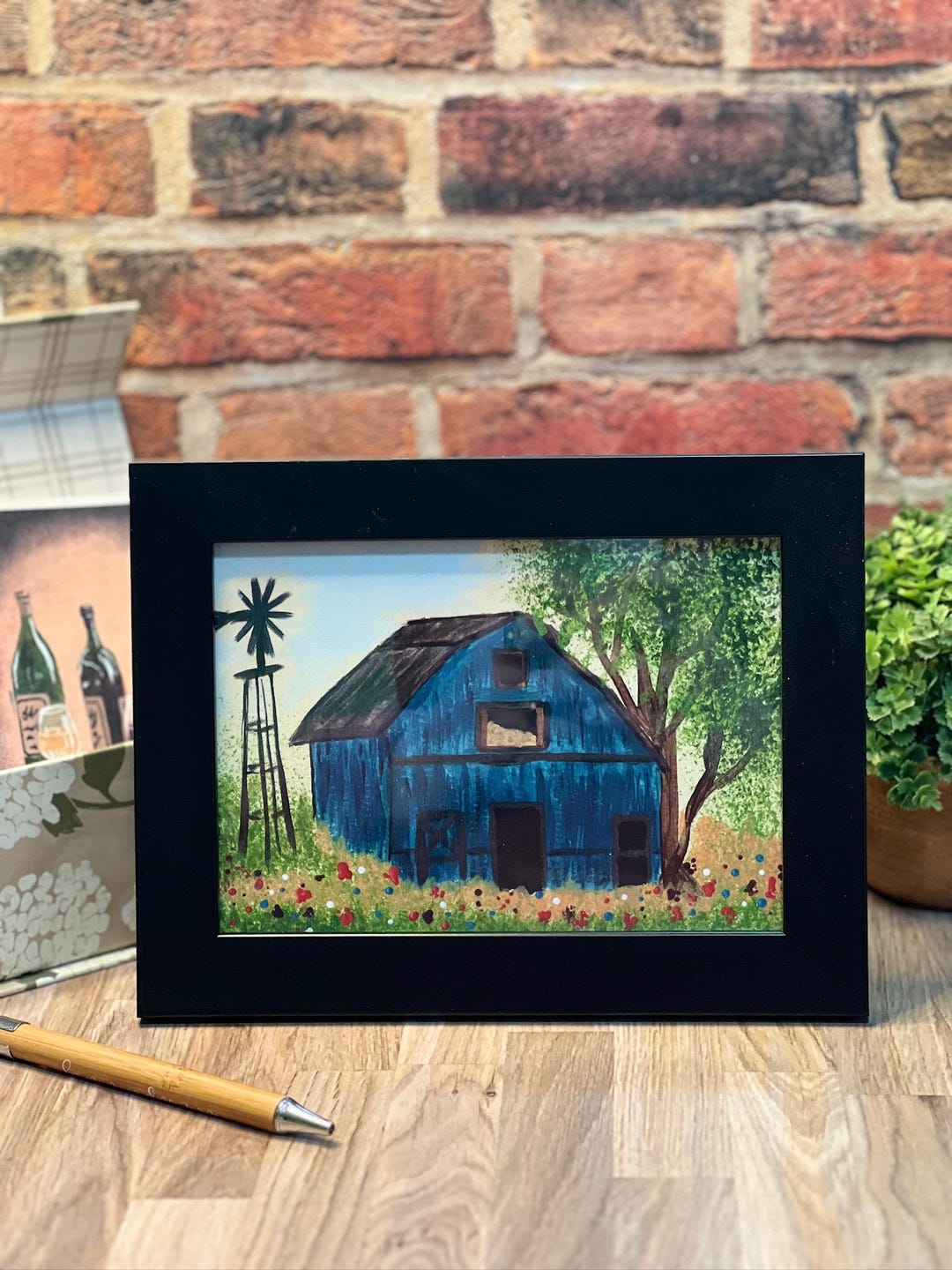 Blue Barn Art Print Set – Rustic Farmhouse Wall Decor, Vintage Windmill ...