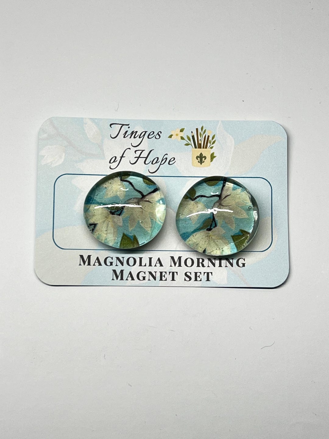Magnolia Morning Magnet Set – Round Glass Floral Art for Fridge ...