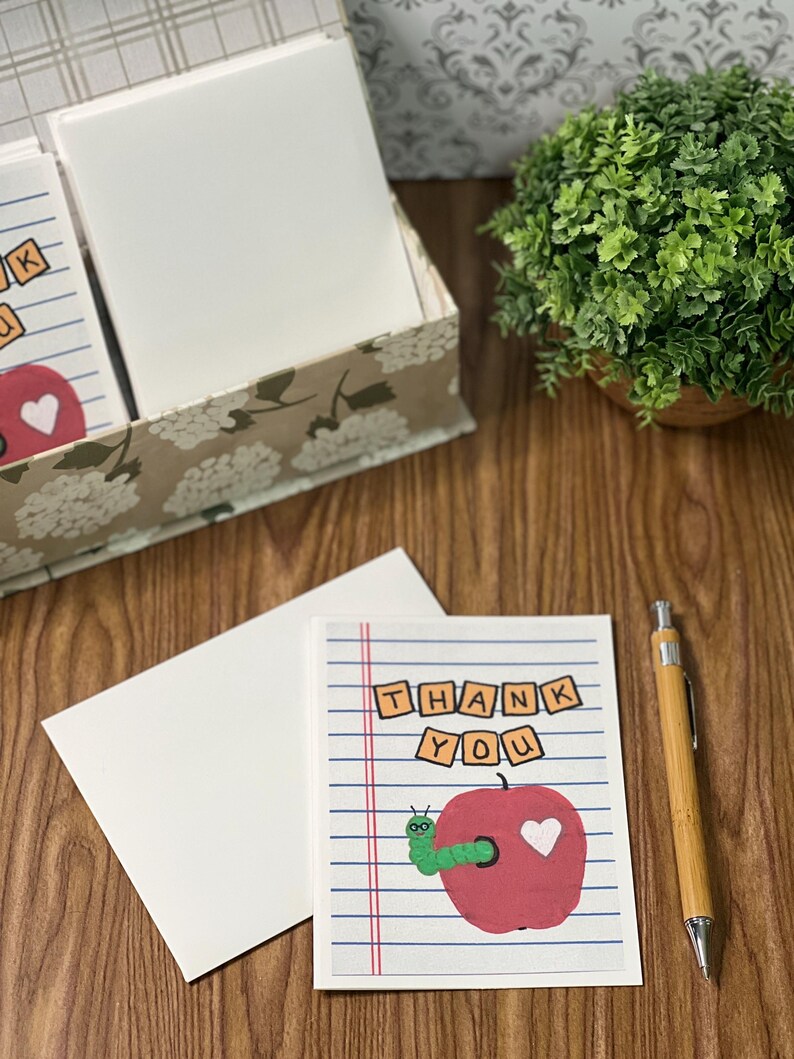 Teacher Thank You Card | Cute Apple and Worm Card | Back to School, End ...