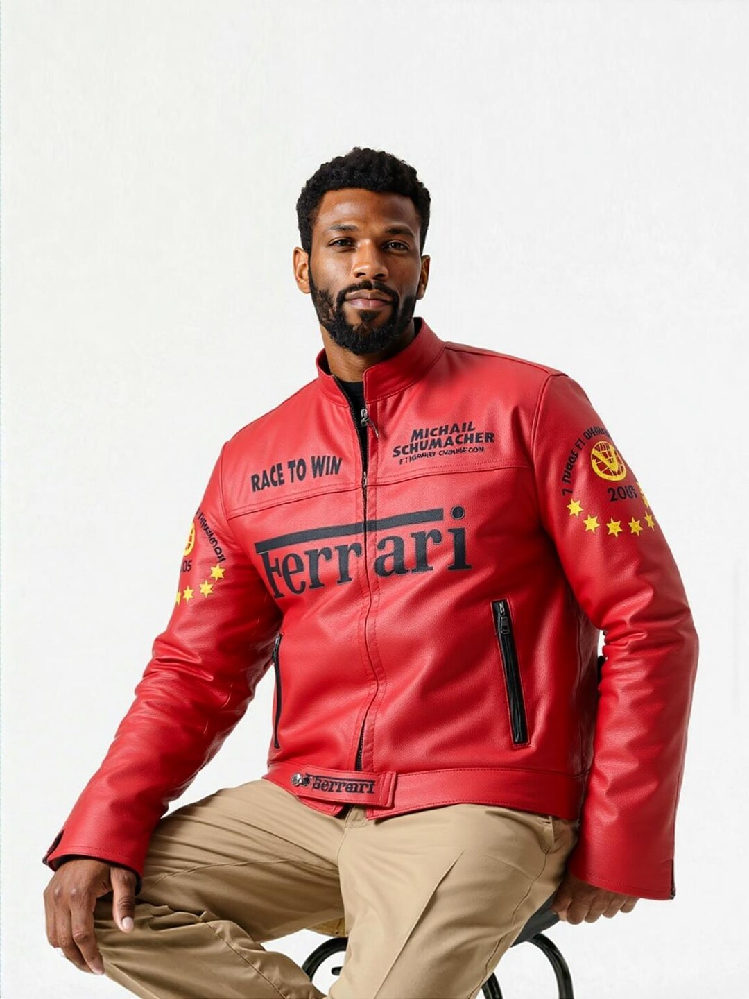 Handmade Man F1 Red Leather Jacket - Race to Win Moto Style Biker Coat ...
