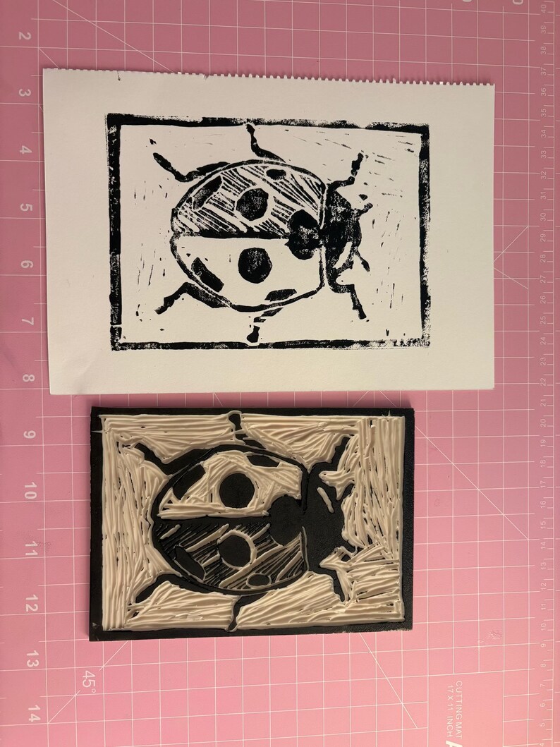 Ladybug Linoprint Art Print – Handcrafted Lino Cut Bug Wall Art ...