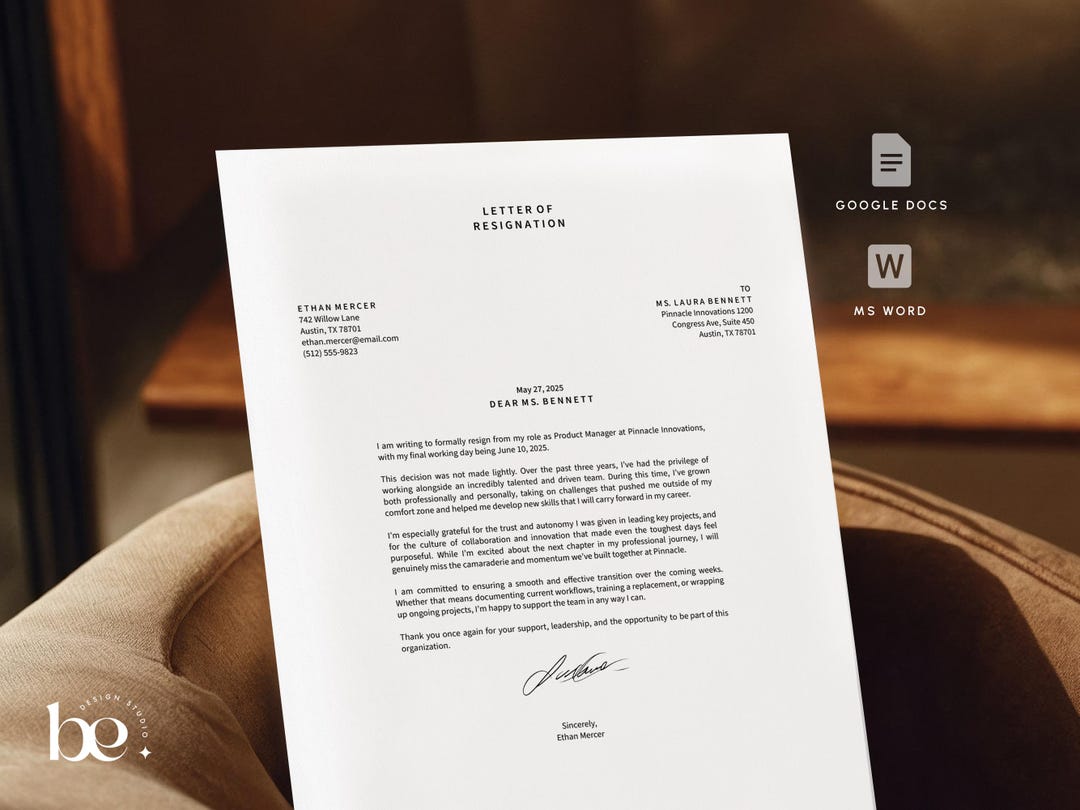 CEO / Executive Resignation Letter Template | C-level Professional ...