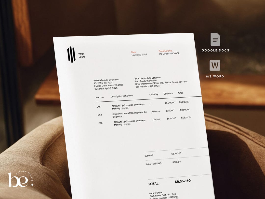 Professional Invoice Template 2025 | Easy Edit in Google Docs & Word - Etsy