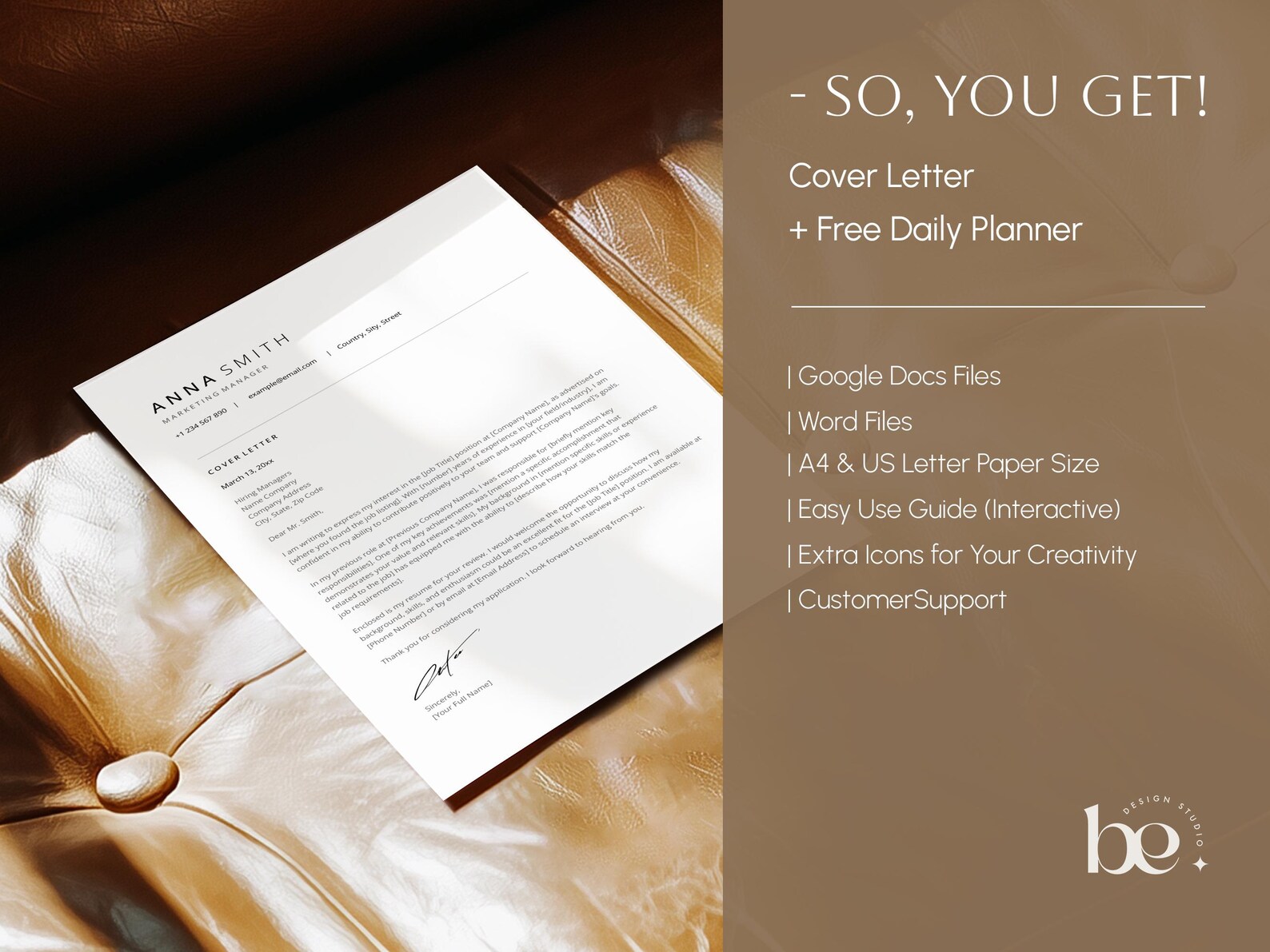 ATS Cover Letter Template: Modern Clean Design for Marketing (google ...