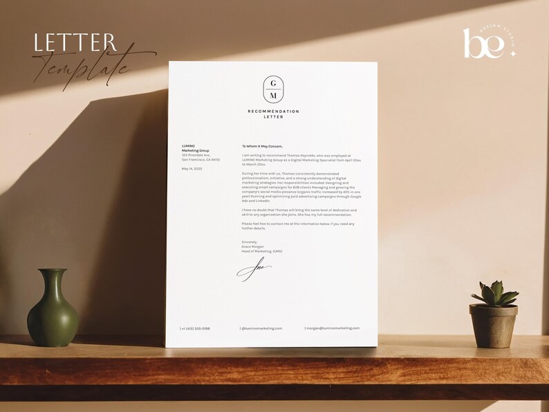 Modern Recommendation Letter Template for Word & Google Docs ...