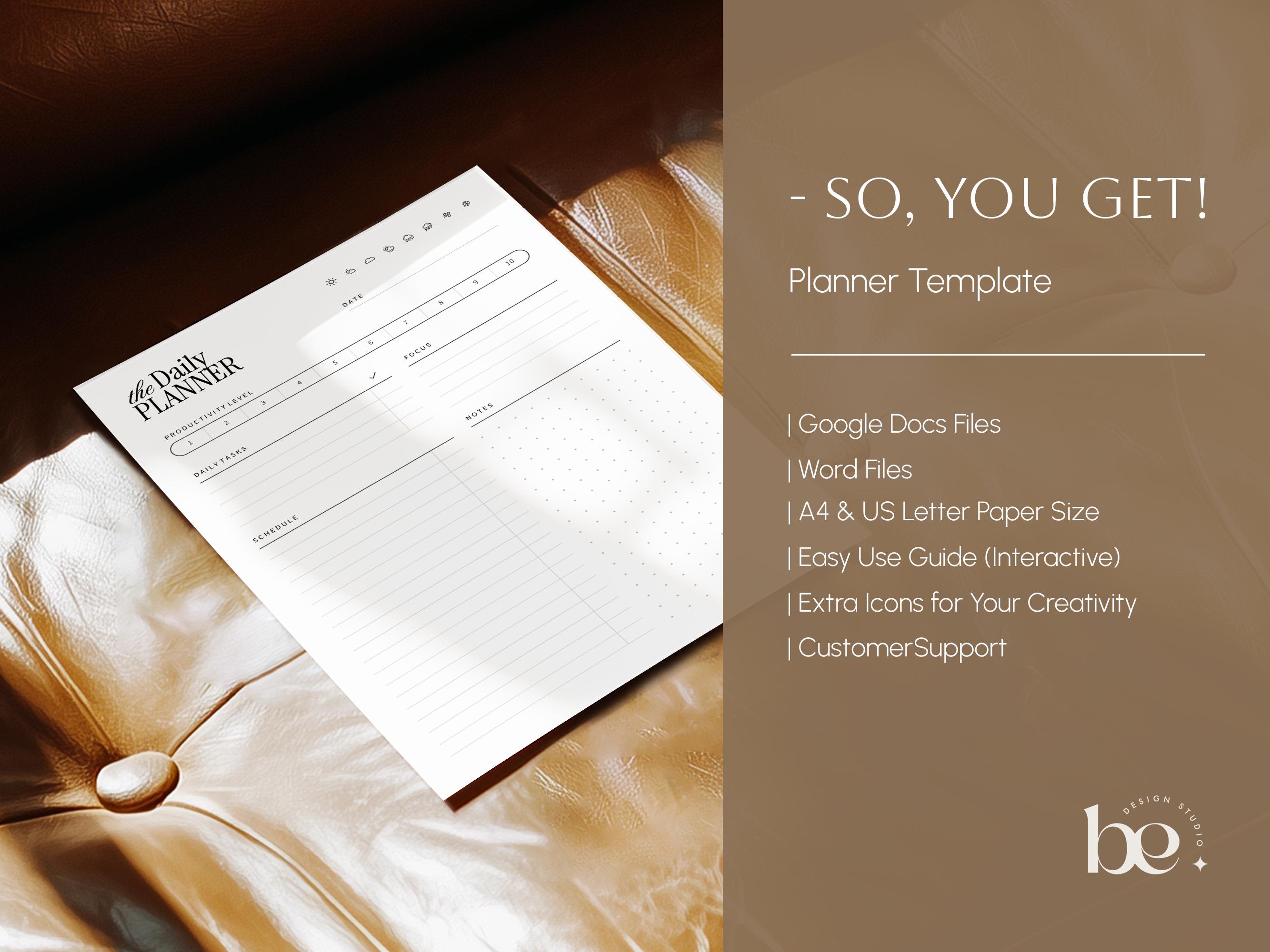 Daily Planner Template Google Docs & Word | Printable and Digital ...