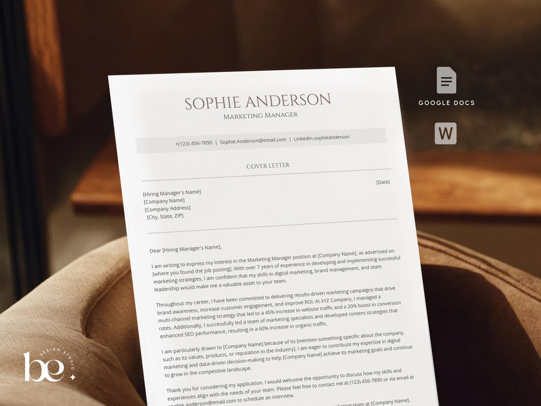 Minimalist C-level Cover Letter Template: ATS Resume Design (google ...