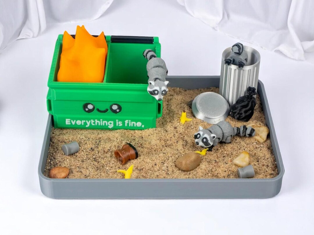 Mini Dumpster Fire Zen Garden – Funny Fidget Desk Toy – Raccoon Cubicle ...