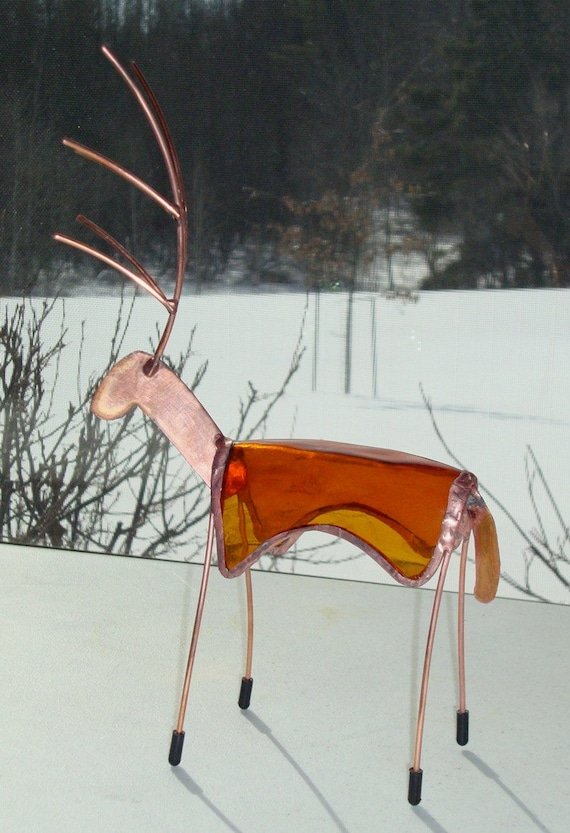 Items Similar To Stained And Fused Glass Deer Amber On Etsy