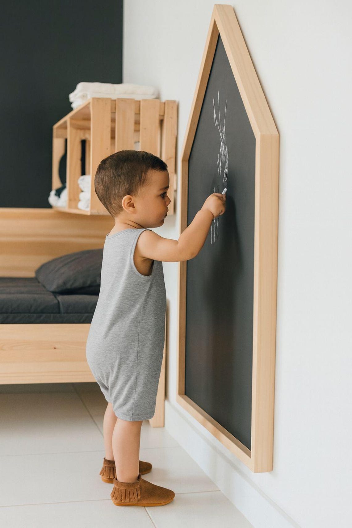 Montessori House Shape Chalkboard | Wooden Kids Wall Blackboard ...