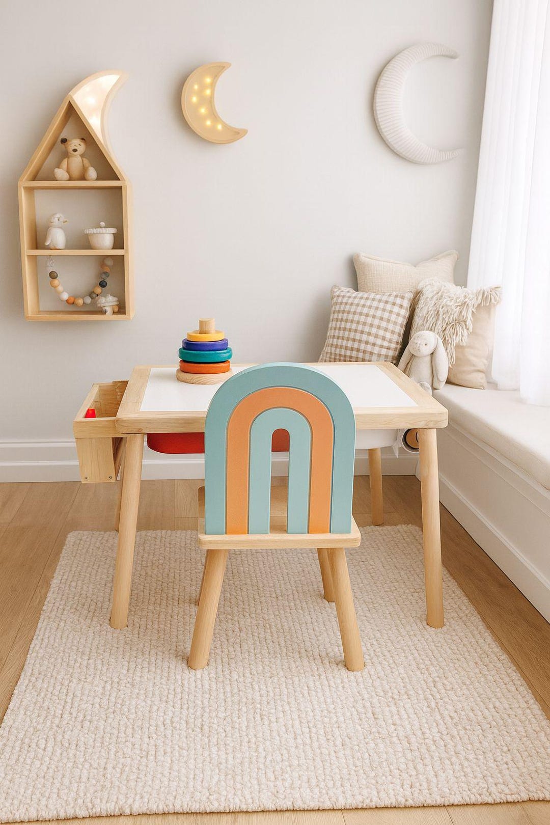 Rainbow Montessori Kids Table Set | Handmade Wooden Chair and Desk ...