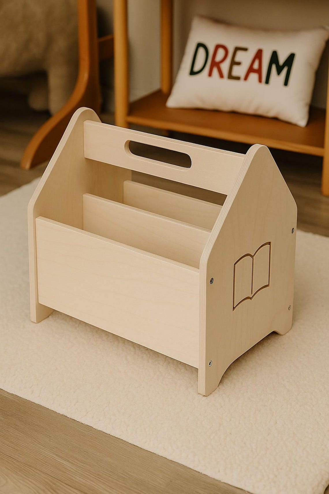 Montessori Wooden Book Rack for Kids | Portable Book Storage Organizer ...