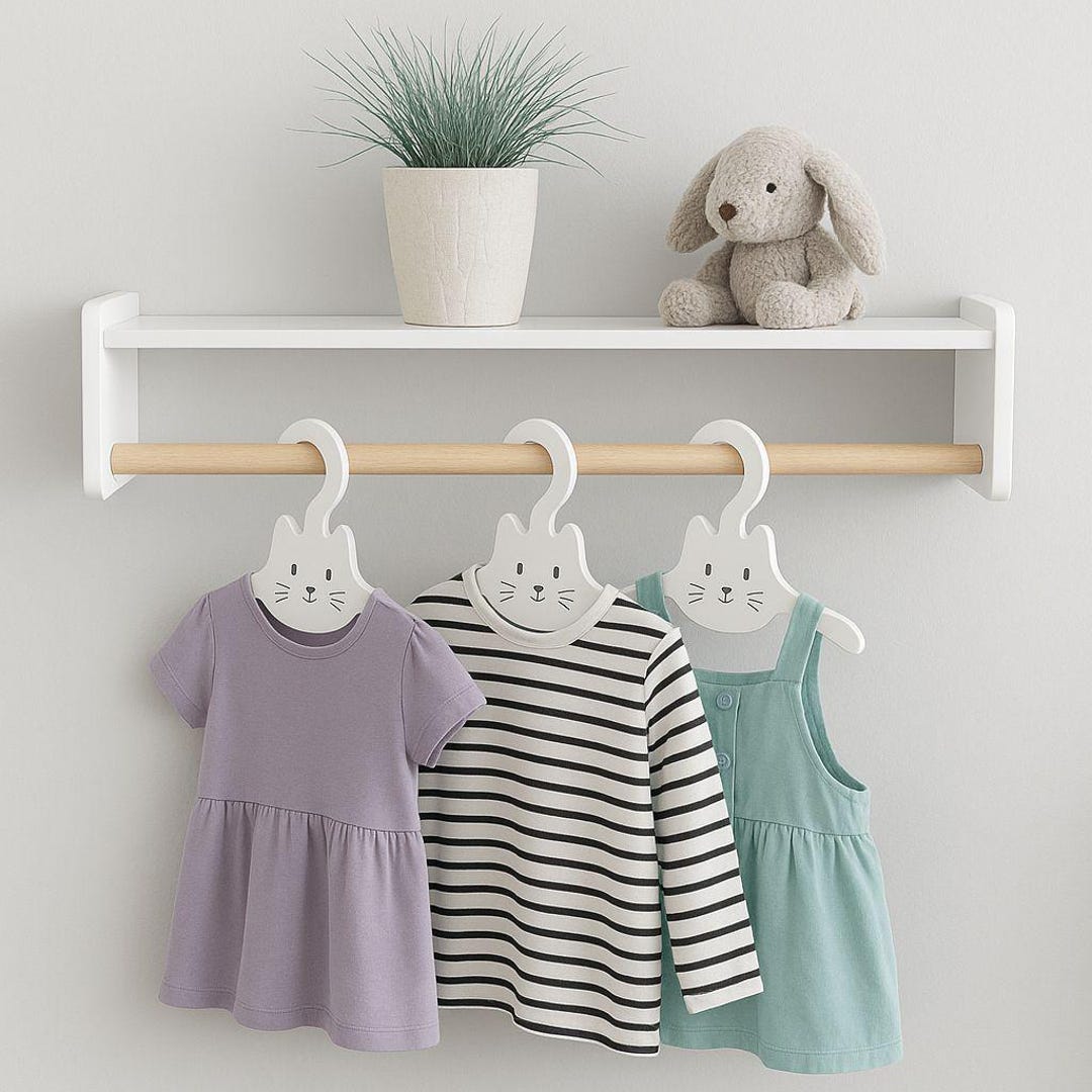 Wooden Wall Shelf With Hanging Rod: Minimalist Nursery Organizer - Etsy