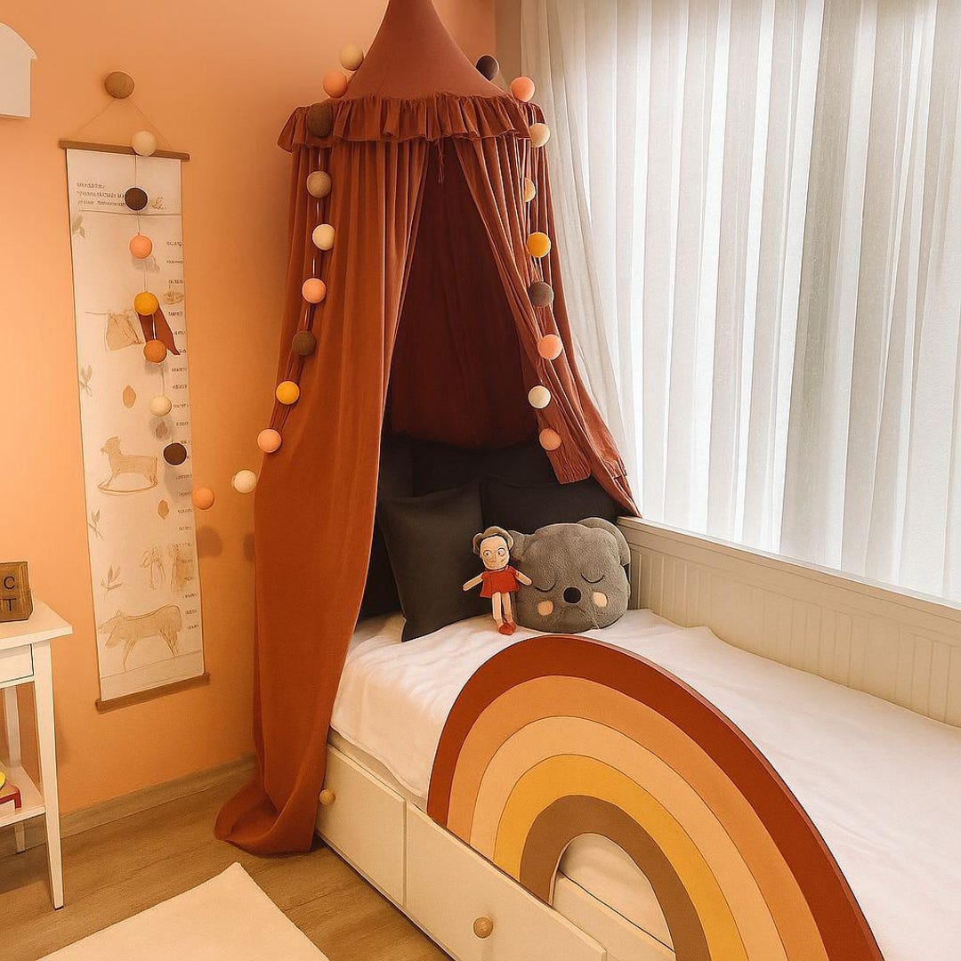 Rainbow Bed Rail for Kids | Montessori Wooden Bed Bumper | Toddler ...