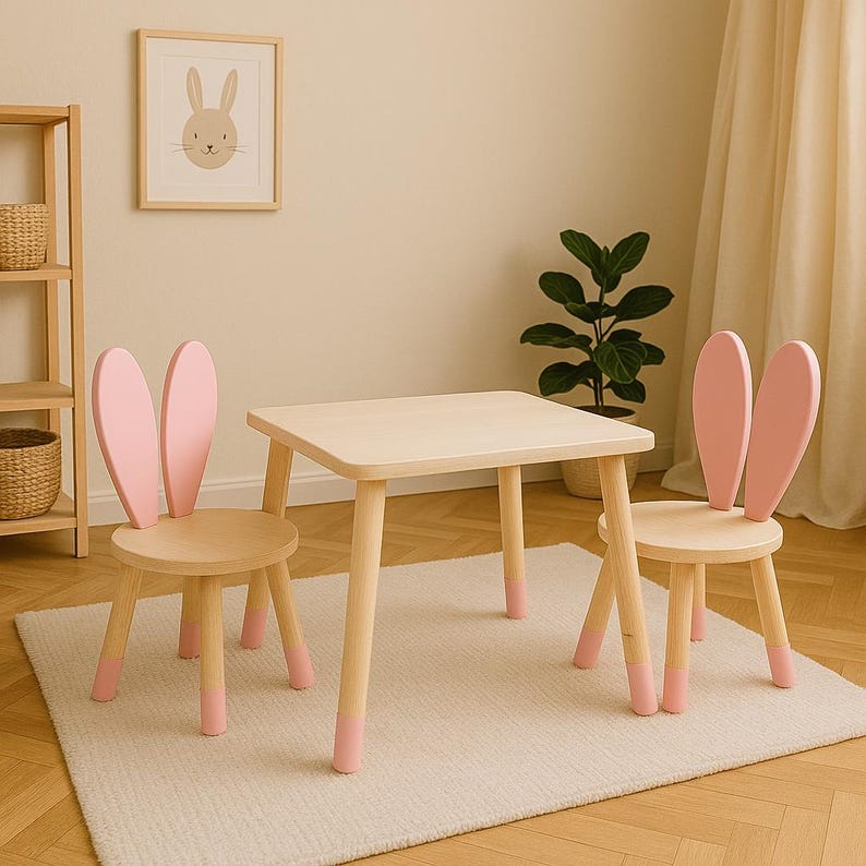 Rabbit Table and Chair Set – Montessori Wooden Kids Furniture – Toddler ...