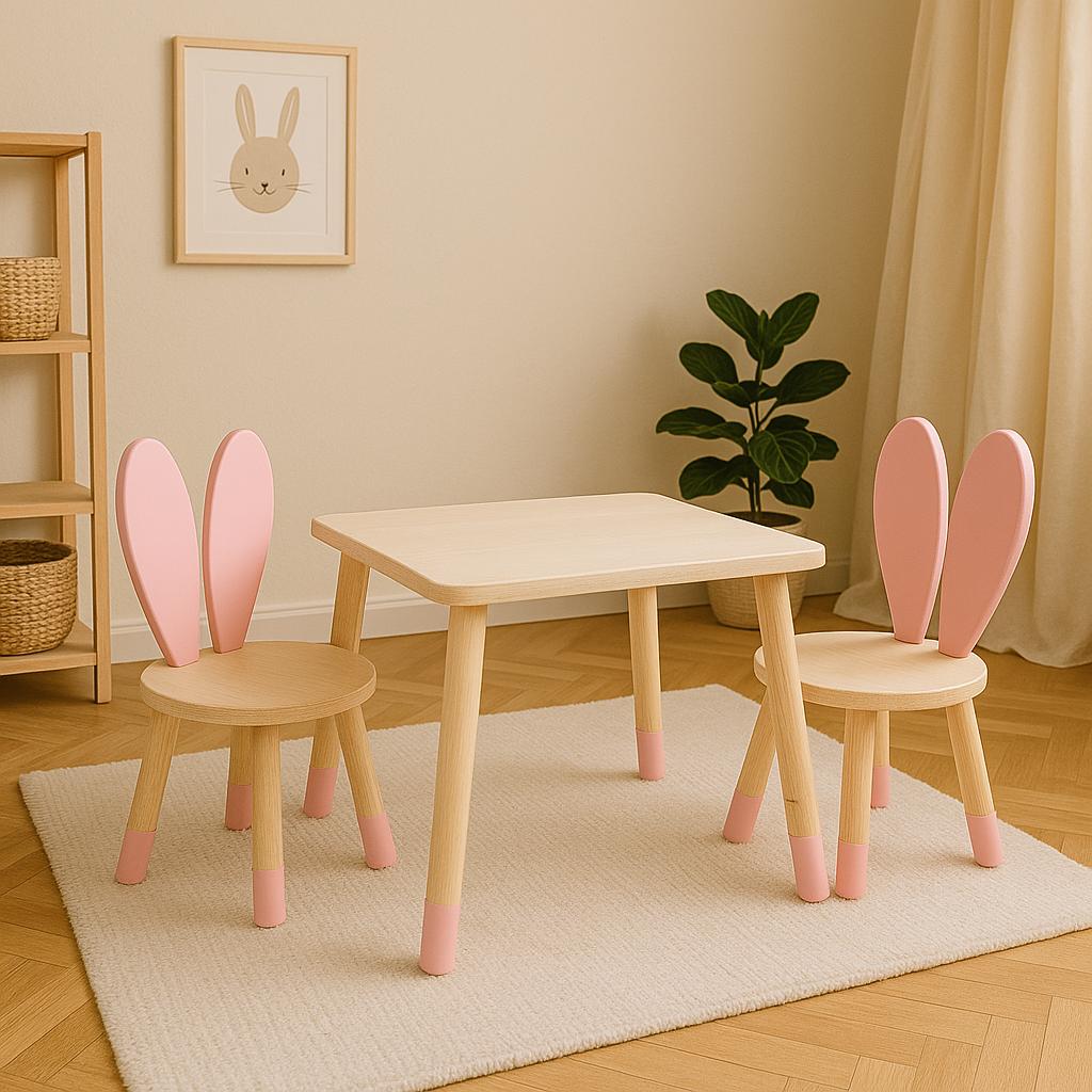 Montessori Kids Table and Chair Set: Wooden Bunny Ear Design - Etsy