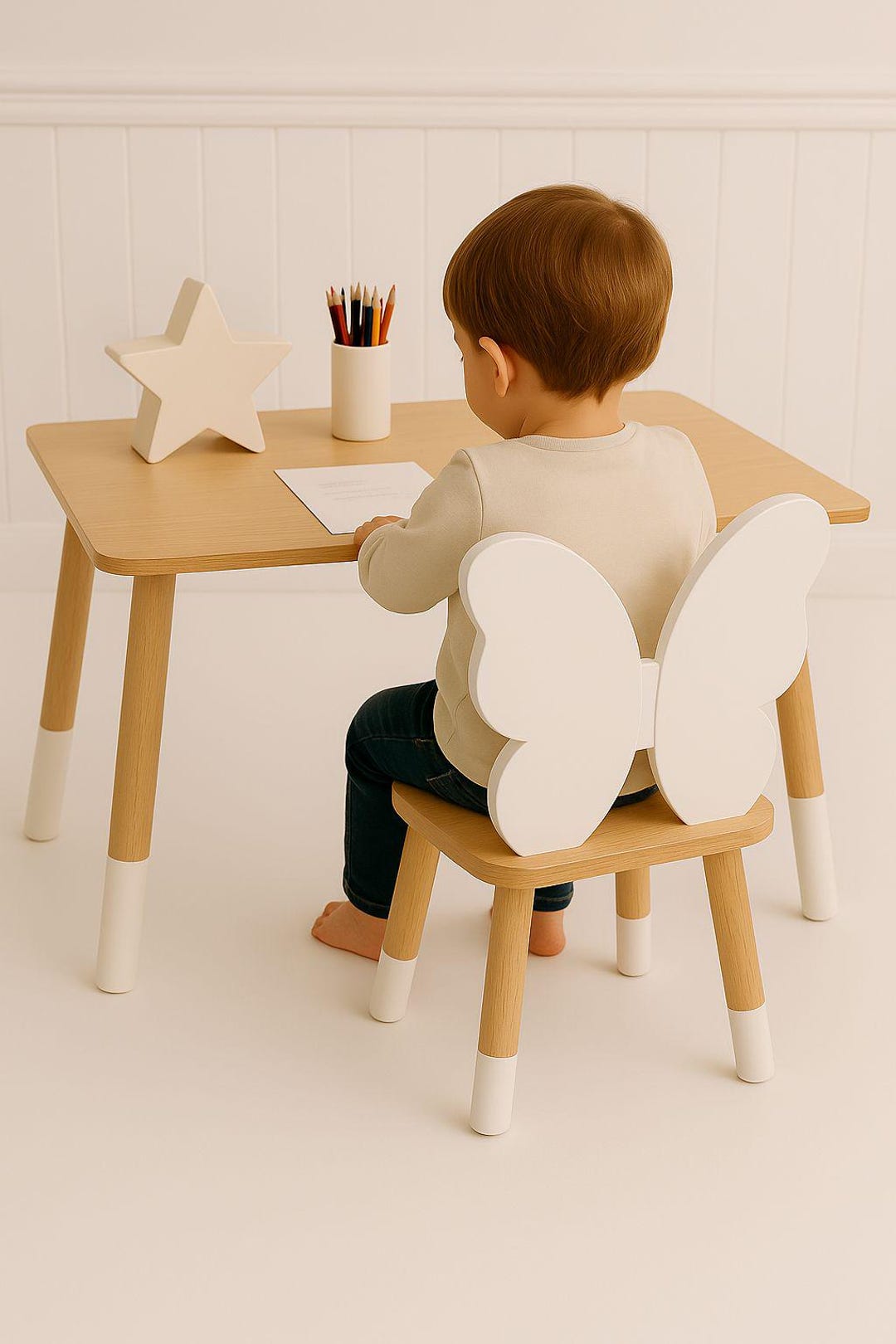 Montessori Butterfly Table and Chair Set: Handmade Wooden Kids ...