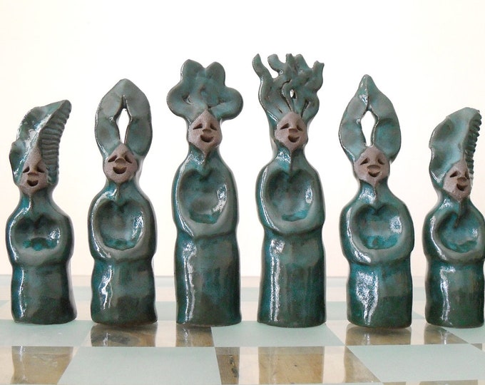 Chess Set - Handmade Ceramic Goddess Figures - Turquoise and Light ...