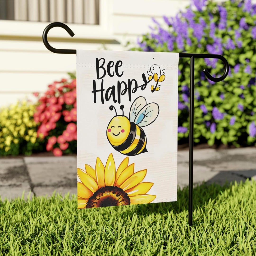BEE HAPPY Garden Flag, Bee With Sunflower Yard Sign,bee Yard Art ...