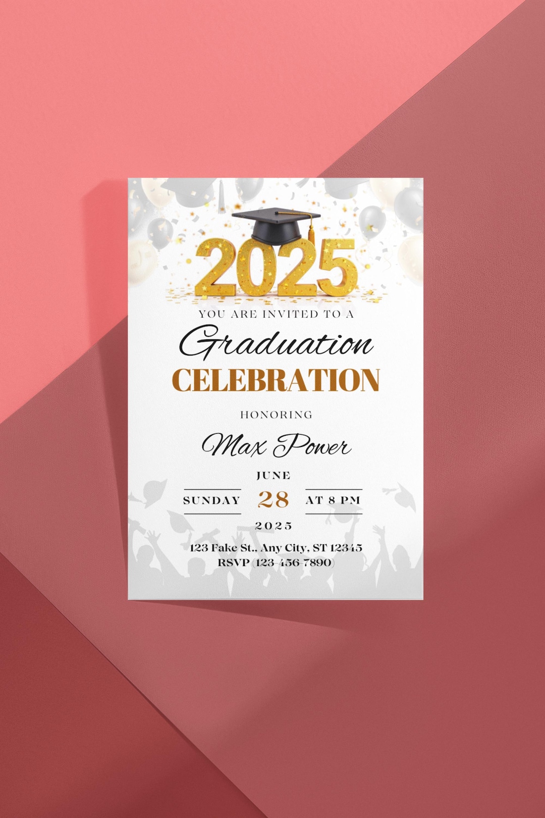 Editable Graduation Invitation 2025 – Gold & Black Cap Theme, 5x7 Canva ...