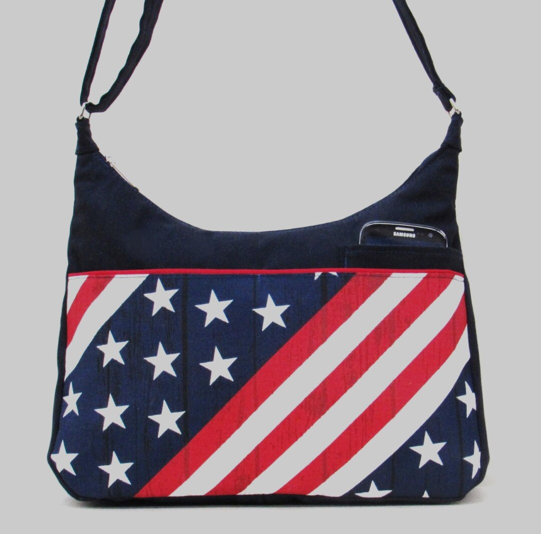 American Flag Purse Large Navy Fabric Bag Front Cell Pocket - Etsy