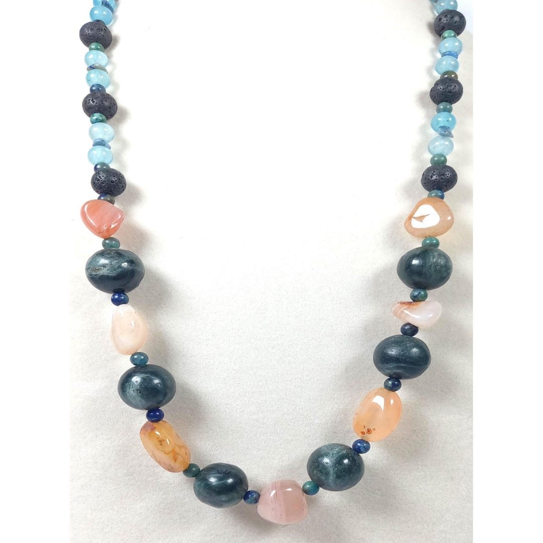Green Seraphinite, Red Agate, Blue Jade, Lava, and Sodalite Beaded ...