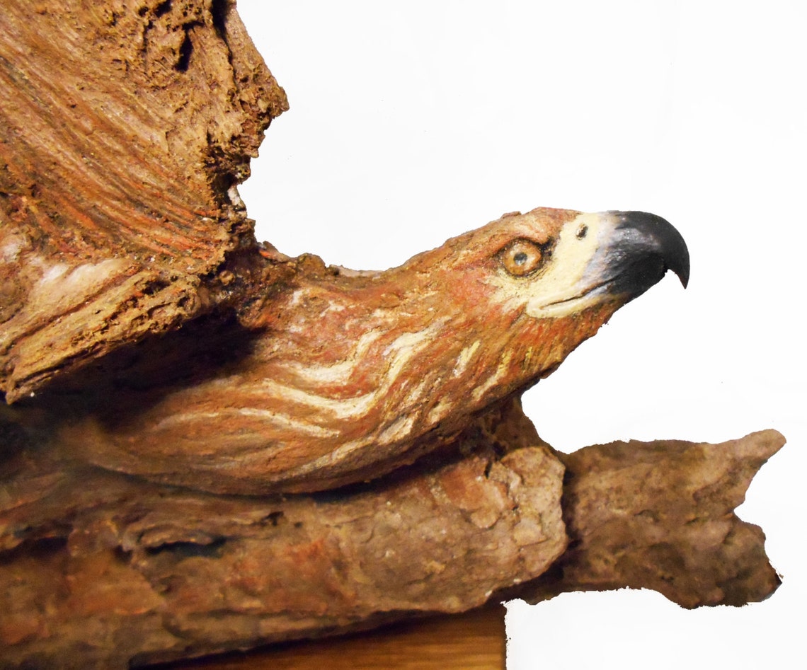 Path of Fire Wolf Hawk and Old Man Original Rick Cain Wood Sculpture ...