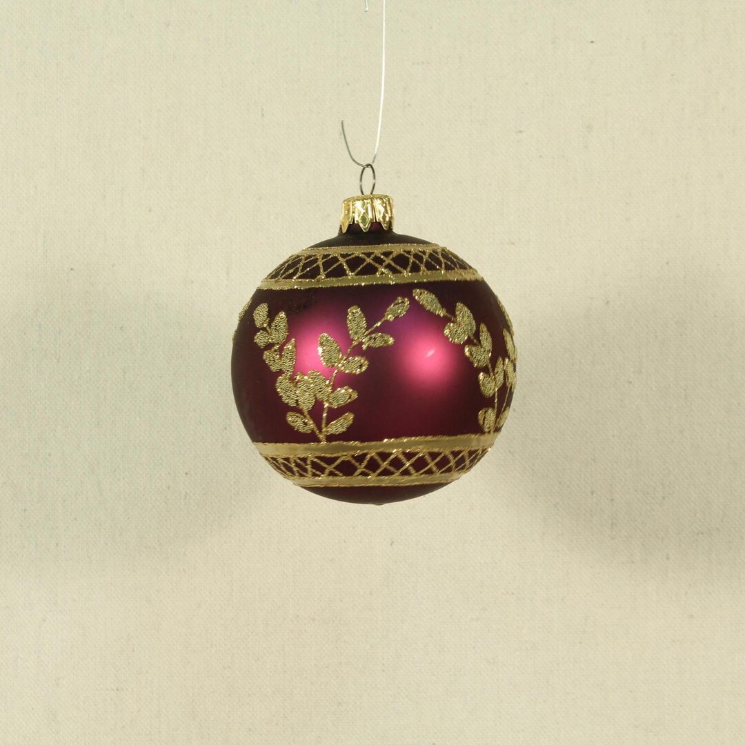 Y2k Beautiful Burgundy & Gold Vintage Glitzy Painted Spherical ...