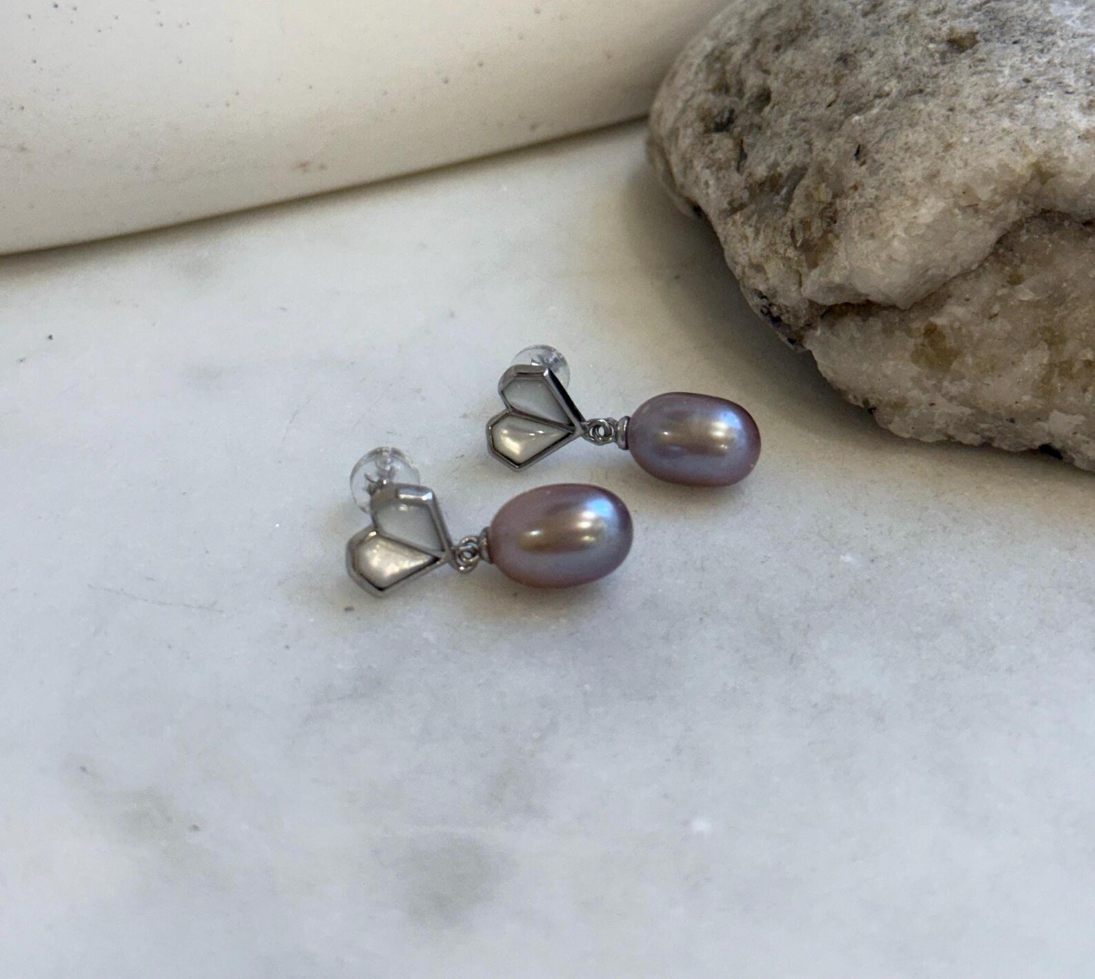 Elly’s Lavender Purple Pearls Heart Earrings: Extreme Luster Mirrored ...