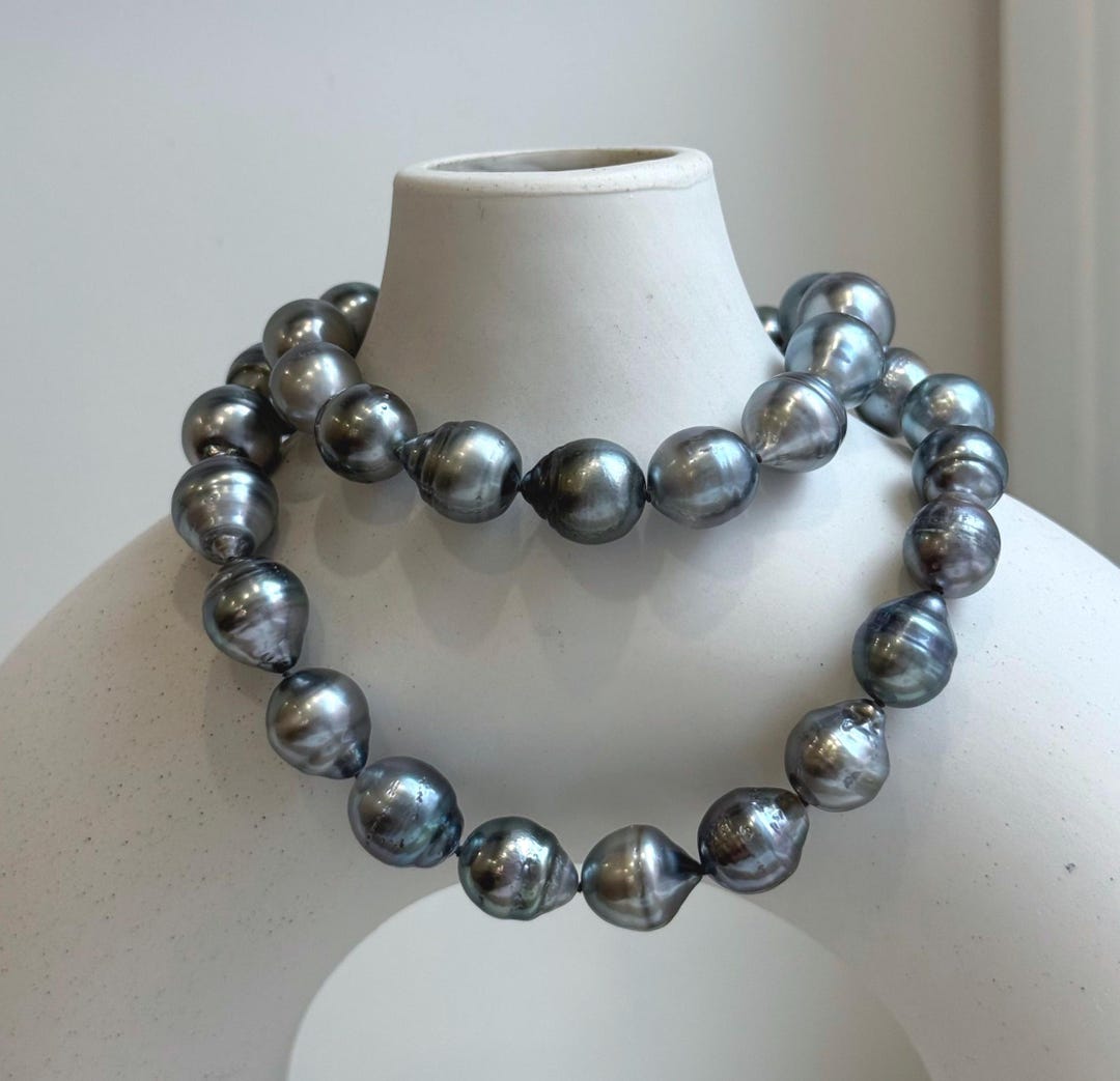 Elly’s 9.8-11.9mm 34pcs Tahitian Platinum Ocean Pearls Necklace ...