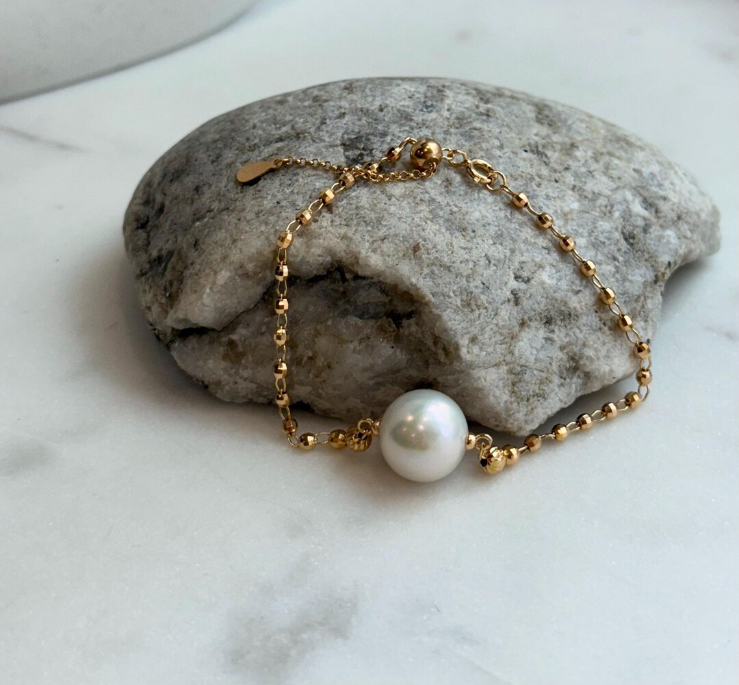 Elly’s 12.9mm Strong Luster White Edison Pearl S925 Silver Adjustable ...