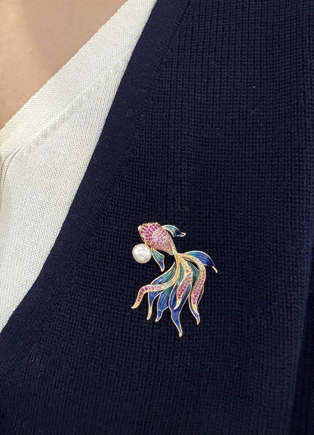 Akoya Goldfish Stylish Genius Ocean Pearl Elegent Brooch Necklace ...